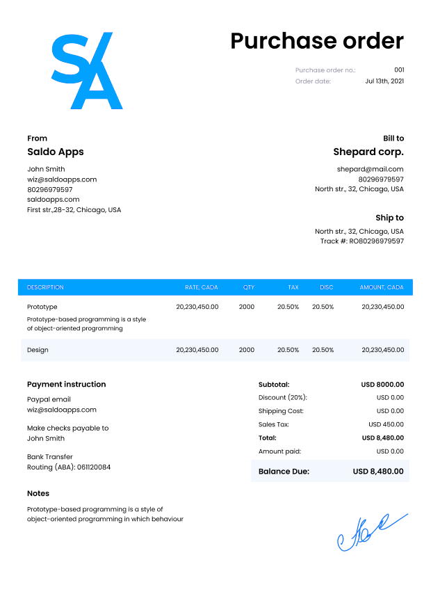Google Docs Purchase Order Template Edit I Download Saldoinvoice